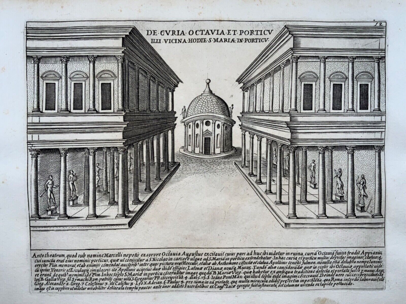 1623 Porticus Of Octavia, engraved by Gia Lauro, antique original ...