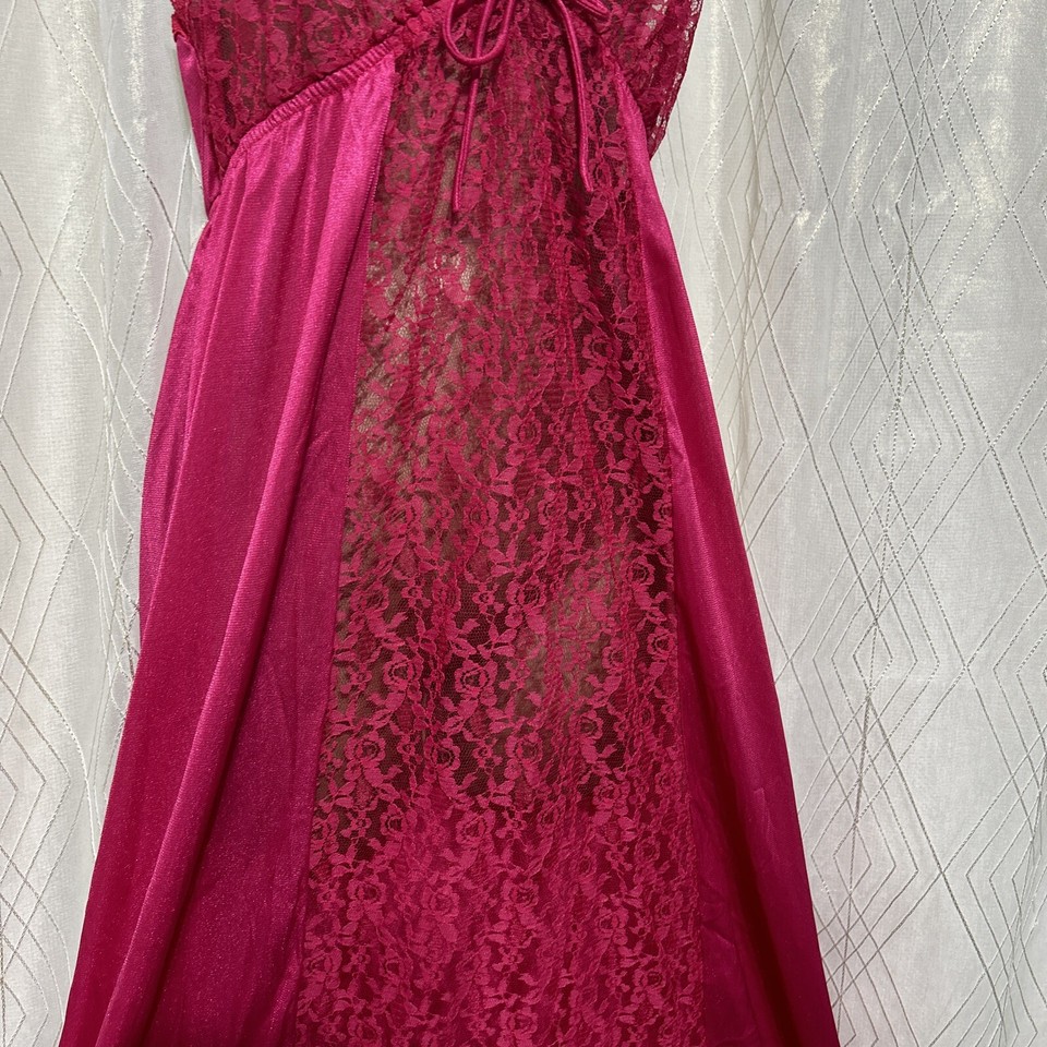 VTG 1X JILL Andrea of New York Nightgown Negligee Rich Hot Pink Nylon ...