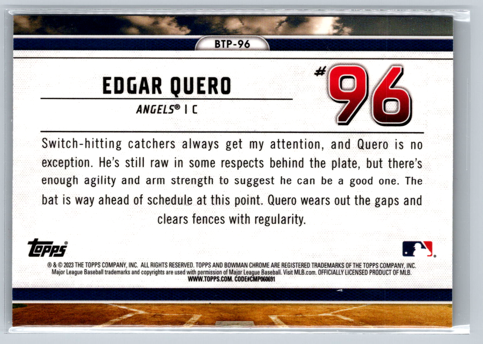 2023 Bowman Chrome #BTP-96 Edgar Quero Los Angeles Angels Baseball Card ...