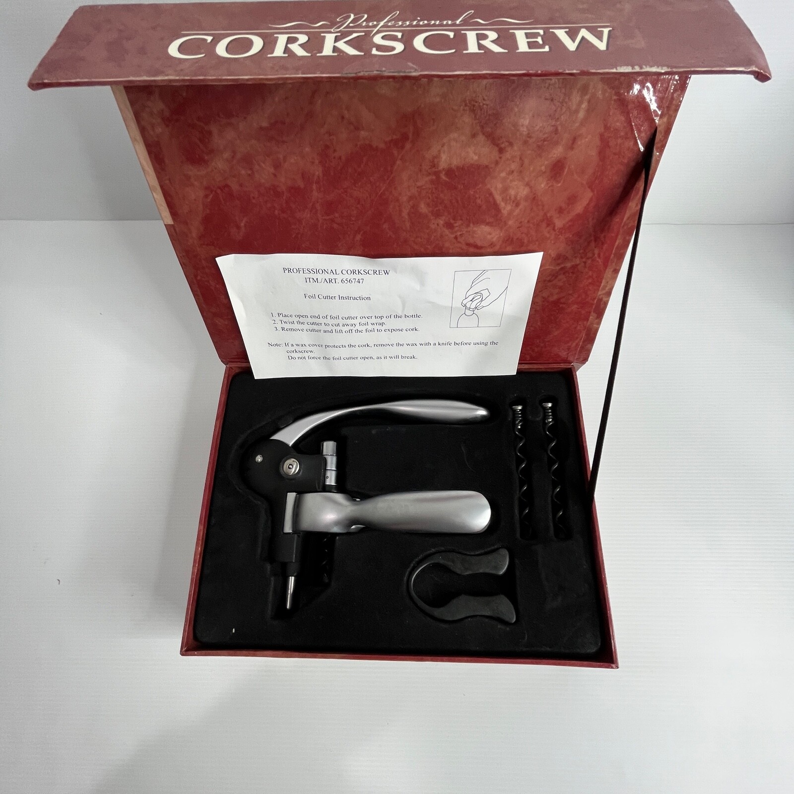 Professional Corkscrew Kit Includes Foil Cutter 2 Extra Cork Screws ...
