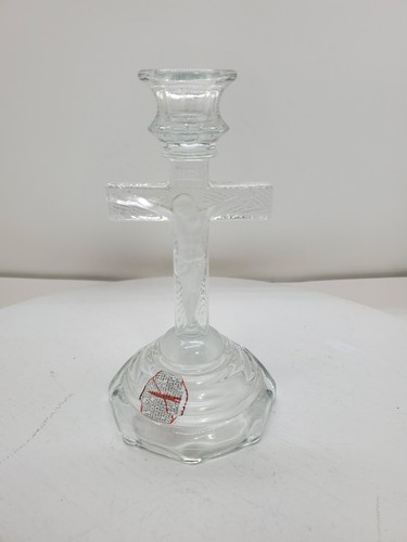 Vintage Glass Crucifix Cross Taper Candlestick Candle Holder Clear USA ...