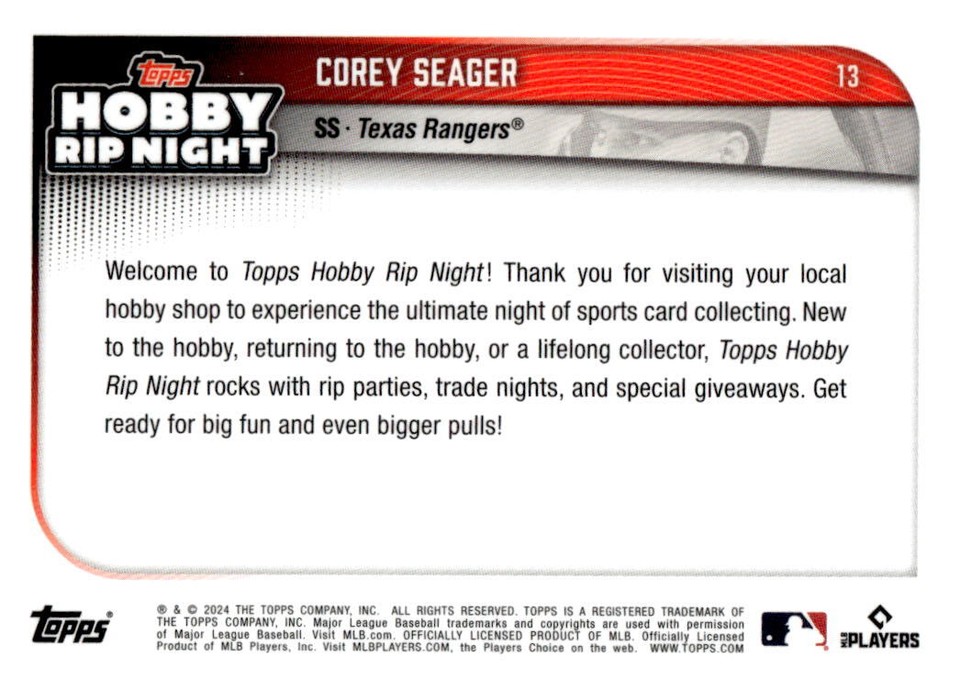 2024 Topps Hobby Rip Night #13 Corey Seager Red | eBay
