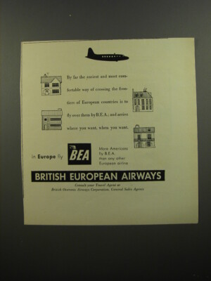 1952 BEA British European Airways Ad - By far the easiest and most ...