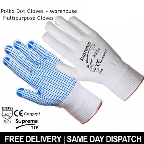 20 Pairs Polka PVC Dot Multipurpose Work Gloves Warehouse Picking ...