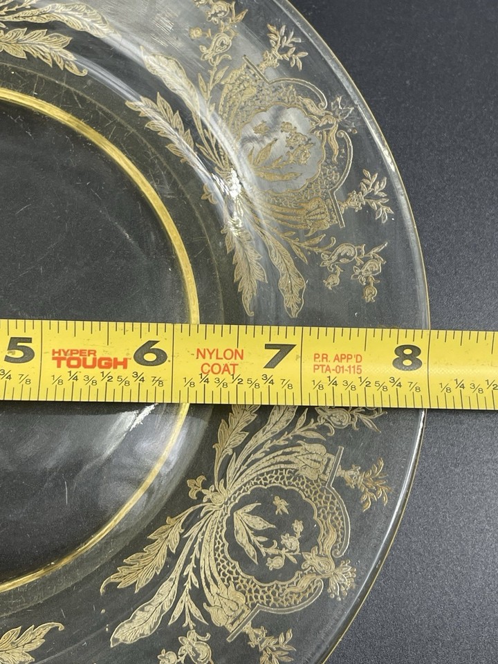 Set 5 Tiffin La Fleure Yellow Etched Glass Luncheon Salad Plates | eBay