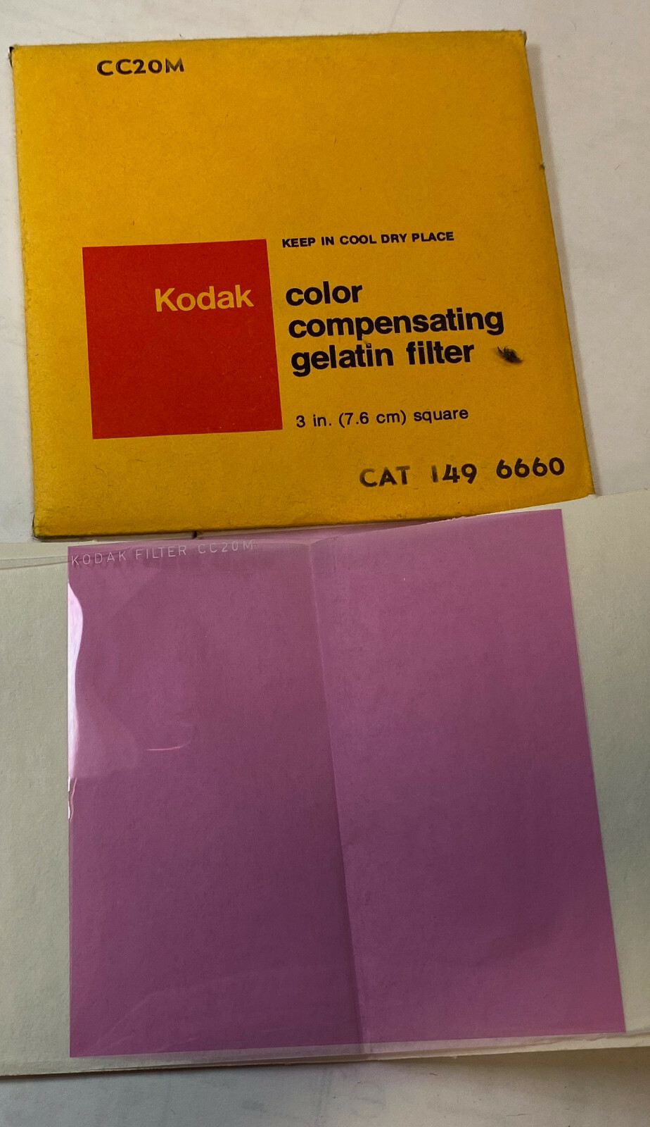 KODAK COLOR COMPENSATING GELATIN FILTER NO. CC20M 3" or 7.6cm Square ...