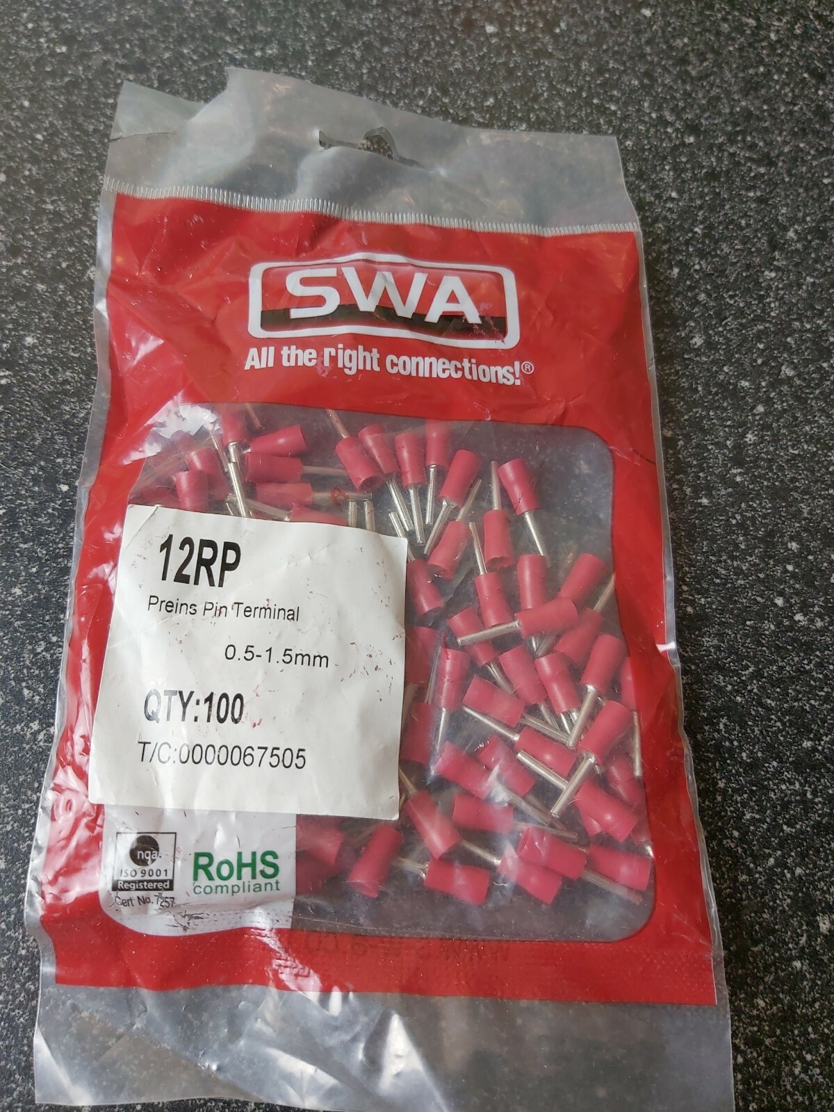 SWA Preins Pin Terminal 0.5-1.5mm red pack of 100 12RP for sale online ...