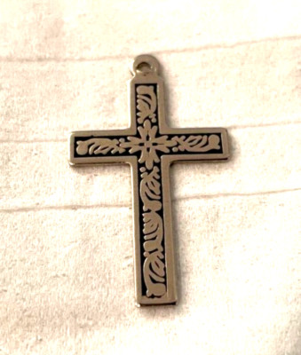 Cross Black Enamel & Silver Tone Cross Pendant Religious | eBay