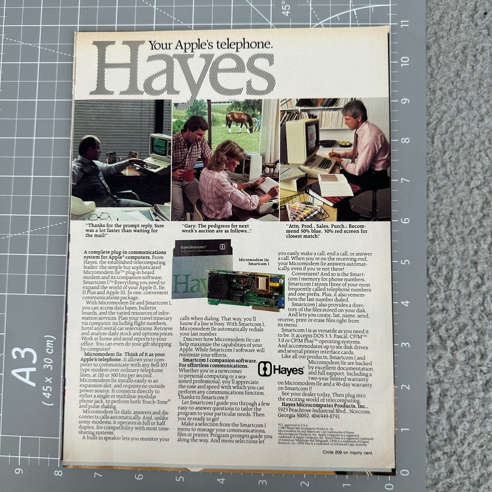 1983 Hayes Smartmodem IIe Vintage Apple Computer Print Ad Your Apple's ...