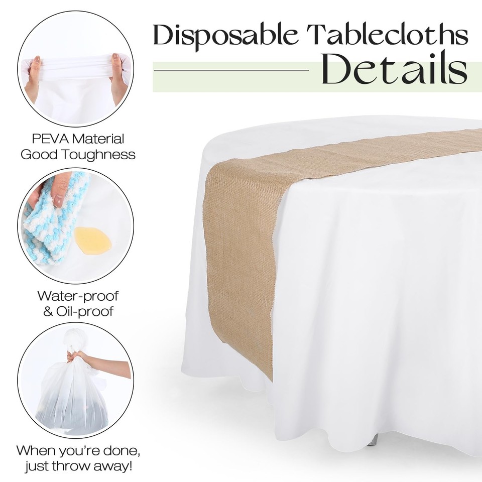 Oudain 12 Pack 12 x 108 Inch Burlap Table Runner 6 Pack 84 Inch Plastic ...