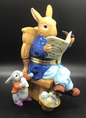 Porcelain Hinged Trinket Keepsake Box Large Easter Grandpa Bunnies ...
