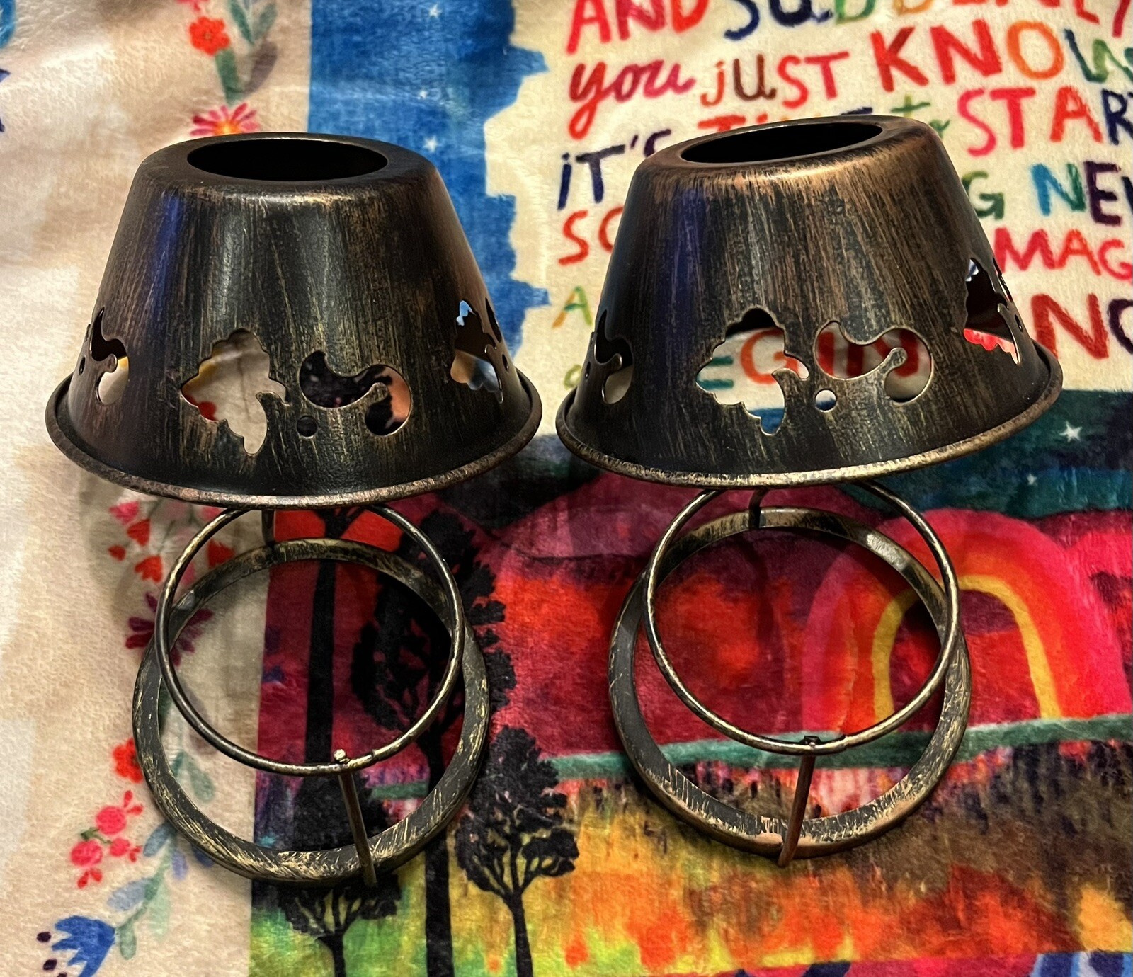 Metal Lamp Candle Shade Topper Leaf Design Set Of 2 | eBay