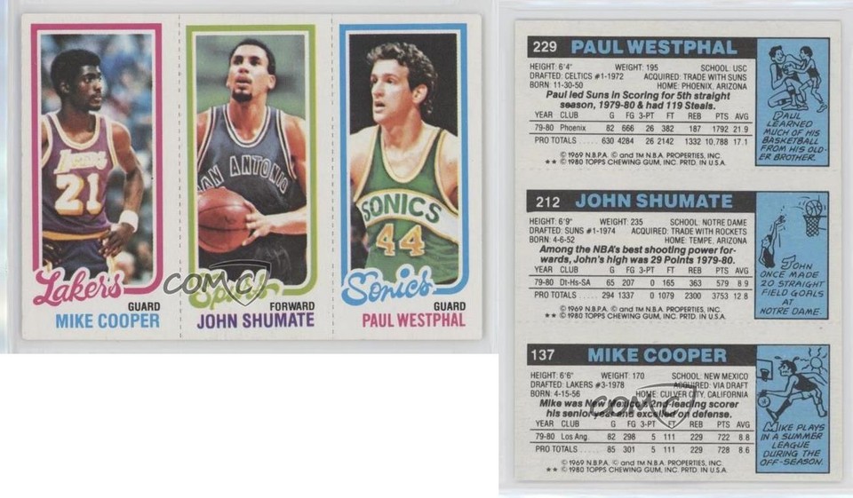 1980-81 Topps Michael Cooper John Shumate Paul Westphal #229-212-137 ...