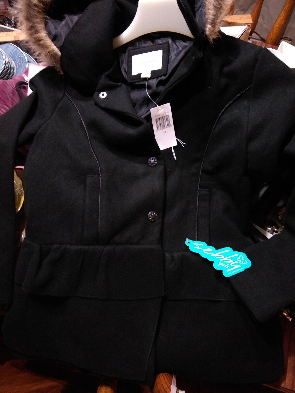 NWT SEBBY girls BLACK Soft Faux Wool Dress Coat girls sz 8 Removable ...