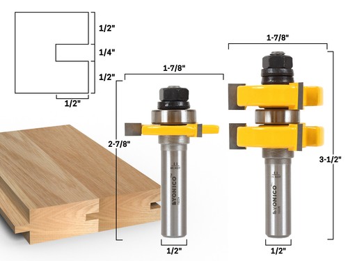 1-1/4" 2 Bit Tongue and Groove Router Bit Set - 1/2" Shank - Yonico ...