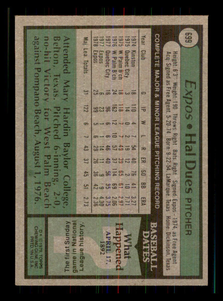 1979 Baseball Topps Hal Dues Montreal Expos #699 RC | eBay