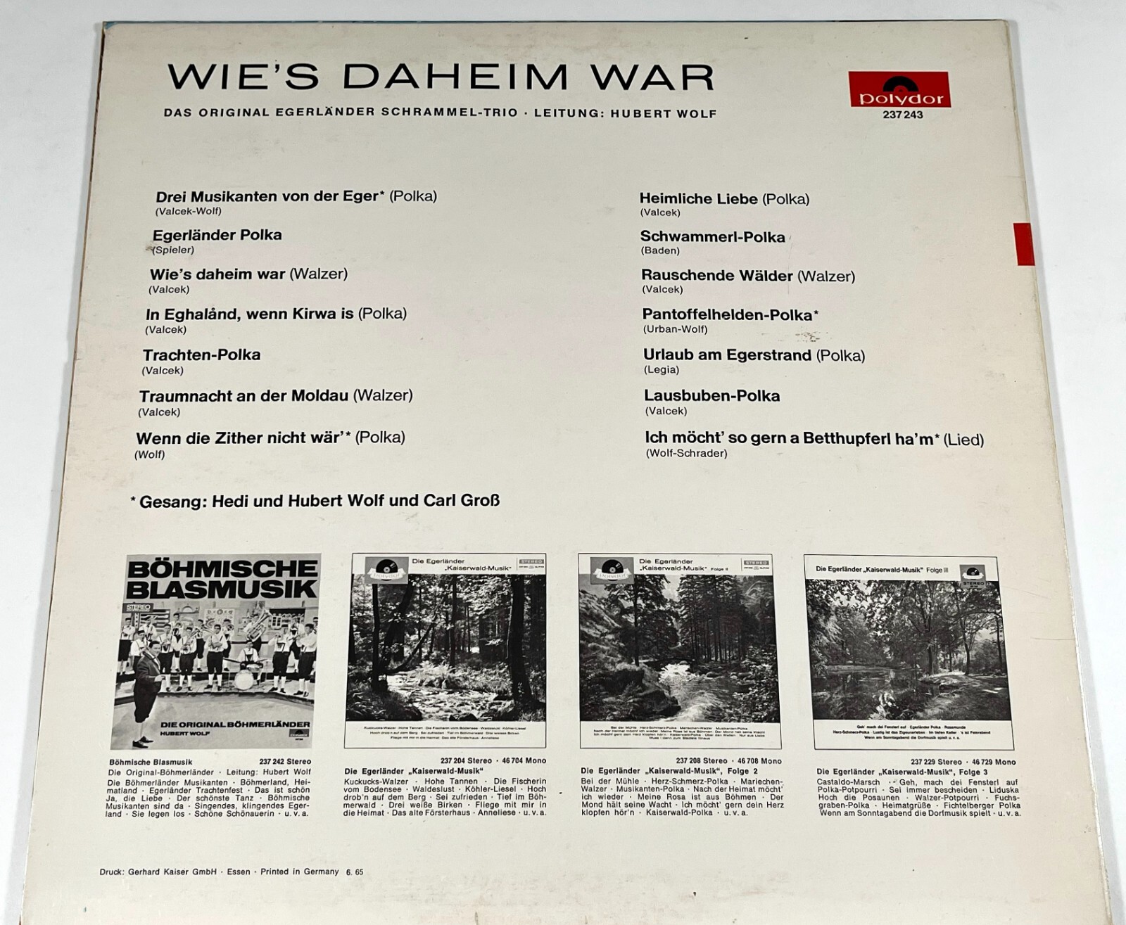 DAS SCHRAMMEL TRIO POLKA RECORD "WIE'S DAHEIM WAR" SUPER LP 15 GREAT ...