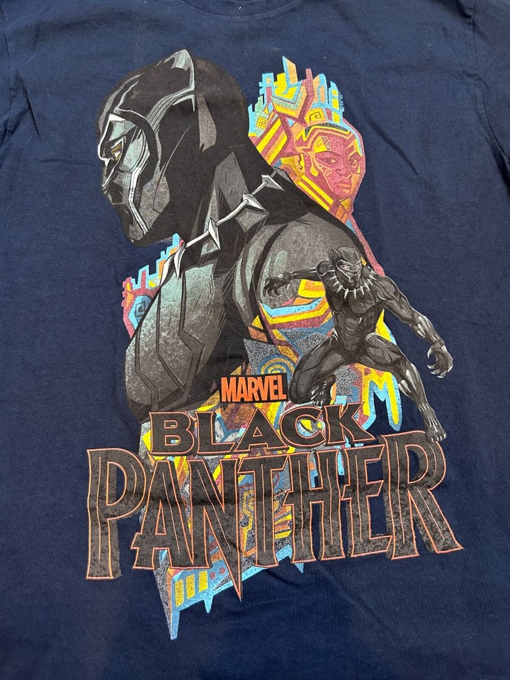 BLACK PANTHER MEN'S LARGE T-SHIRT - MARVEL NAVY BLUE COMICS T'CHALLA ...