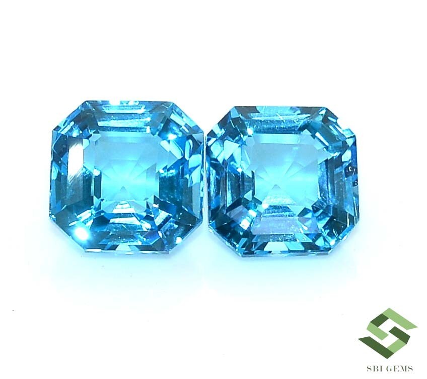 10x10 mm Natural Swiss Blue Topaz Octagon Cut Pair 12.90 CTS Loose ...
