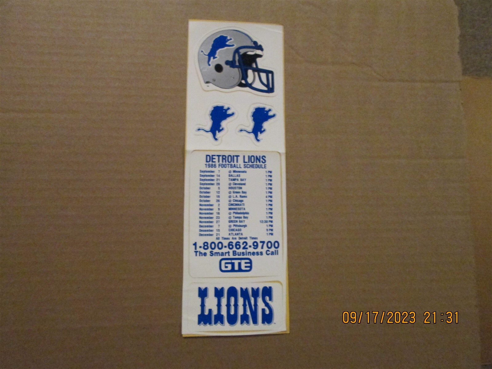 NFL Detroit Lions Vintage 1986 GTE Sticker Set & Team Logo Football ...