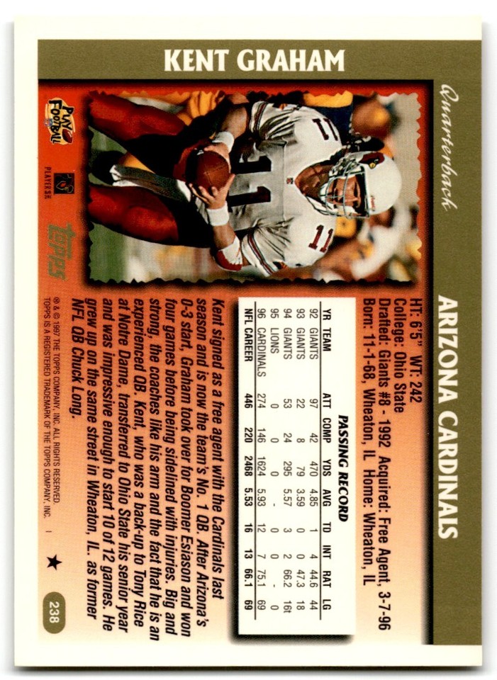 1997 Topps Kent Graham Arizona Cardinals #238 | eBay