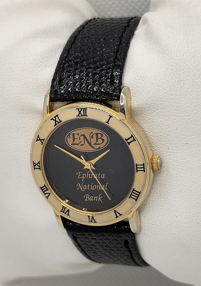 Mens Time Cal ENB Ephrata National Bank Advertising Dress Gold Tone ...
