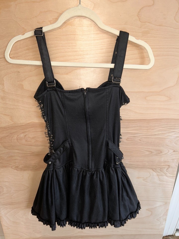 Lip Service Black Mini Dress Sz S Studded Tulle Stretch Punk Tutu Goth ...