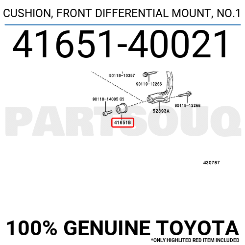 4165140021 Genuine Toyota CUSHION, FRONT DIFFERENTIAL MOUNT, NO.1 41651 ...