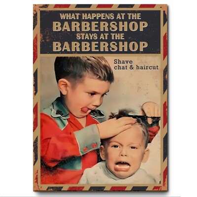 Funny Barber Shop Sign Retro Vintage Style Printed On Sheet Metal ...