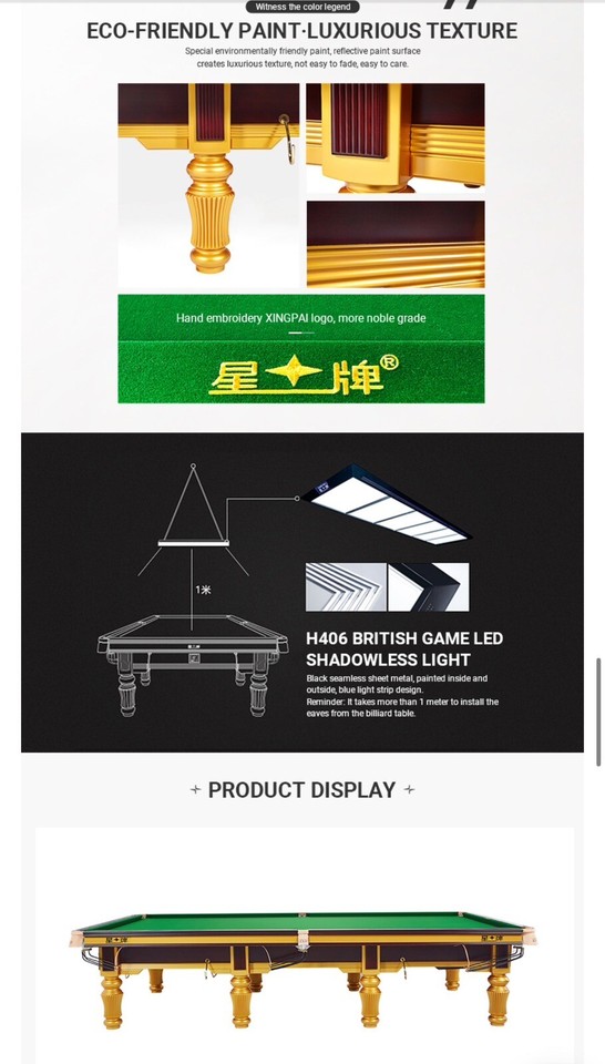 Star Xingpai Tournament Snooker Table 12ft Full Size XW101-12S 6x12 TV ...