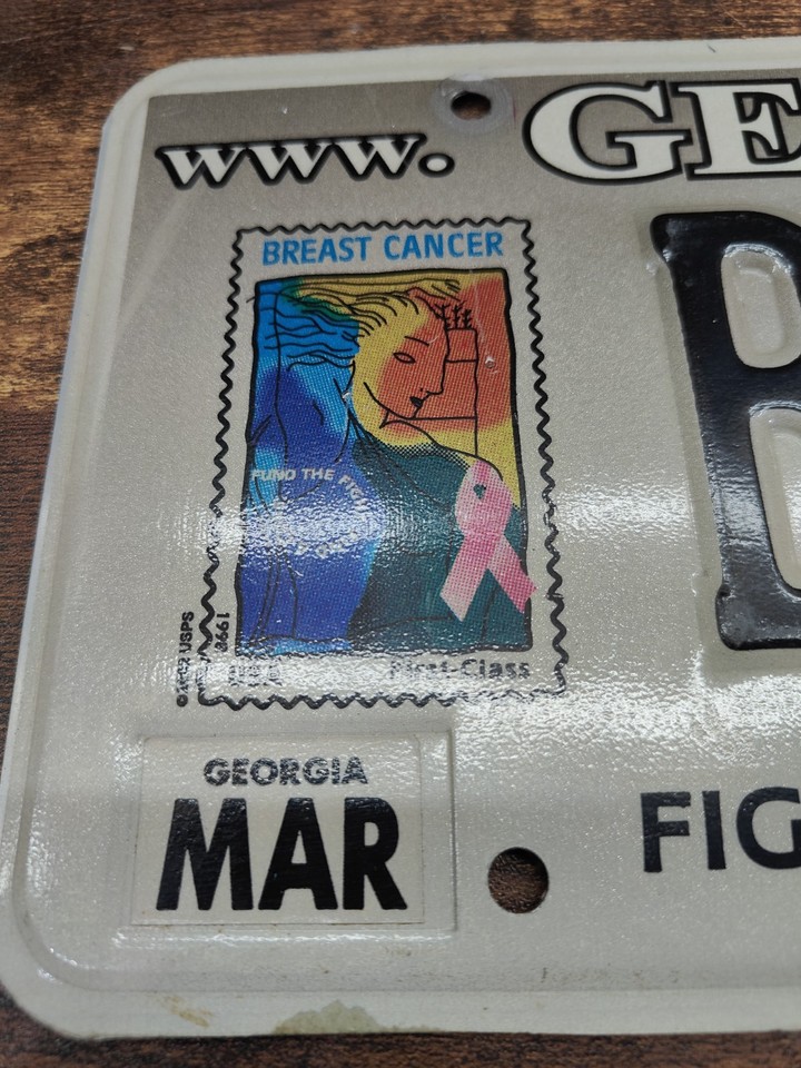 Georgia GA License Plate Tag 🍑 Peach 2009 09 Fight Breast Cancer 🩷Stamp ...