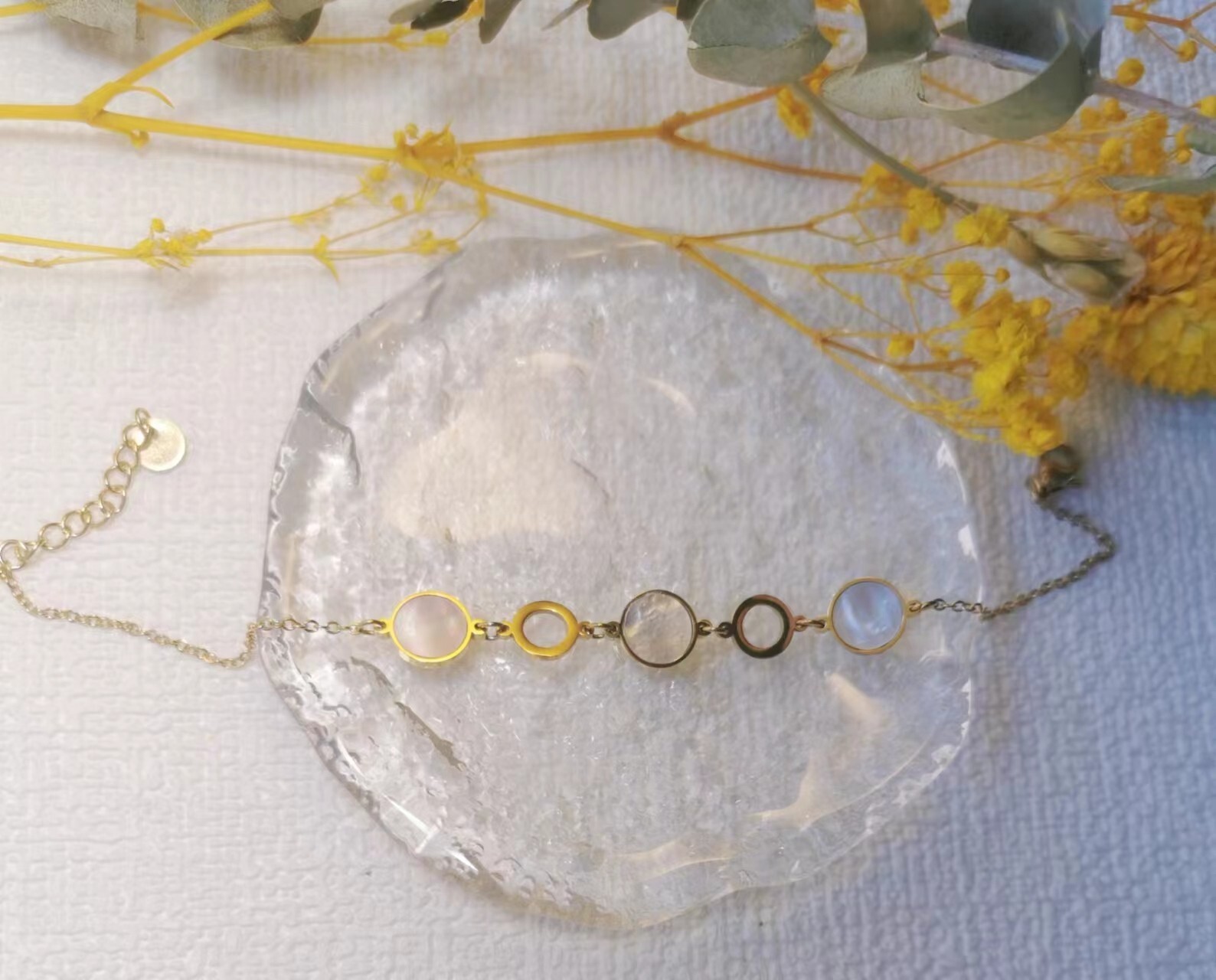 New Women Gold Dics Bracelet Chain Shell filled Lucky Healthy Bangle ...