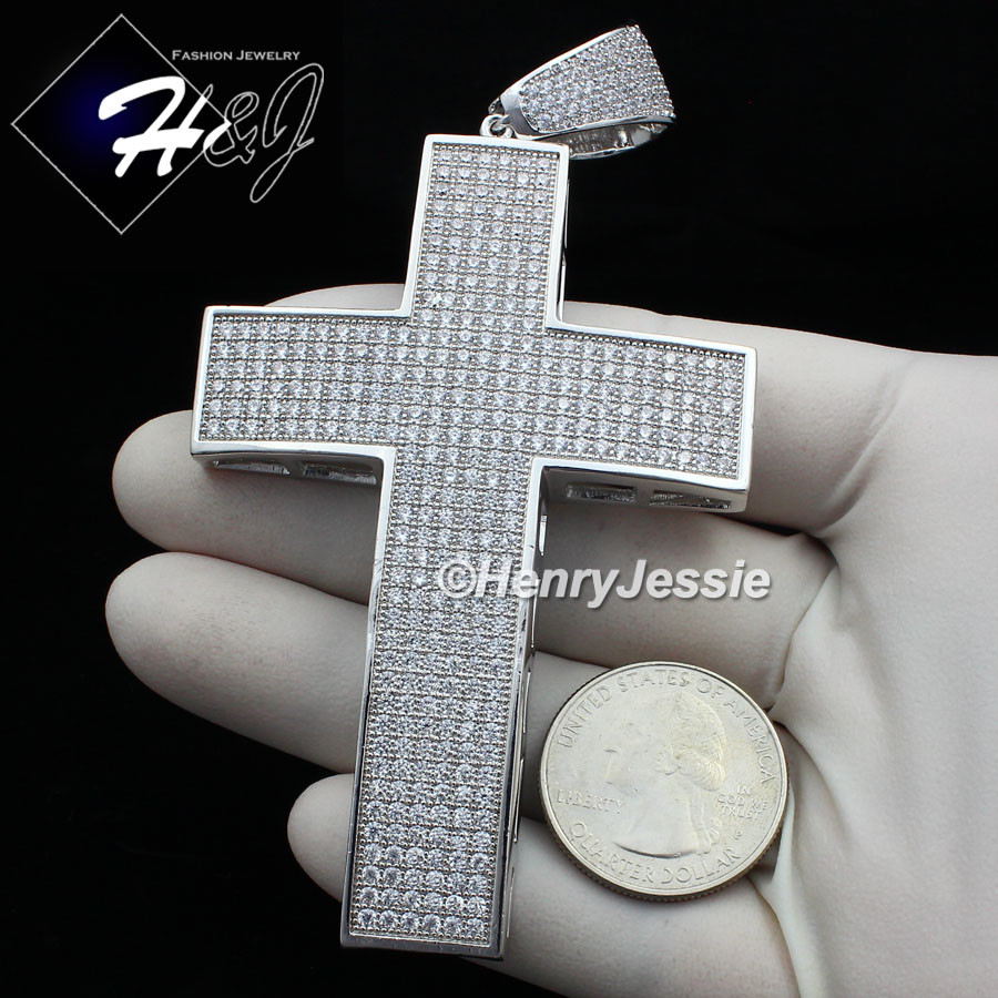 14K GOLD PLATED BLING CUBIC ZIRCONIA GOLD/SILVER OVERSIZE 3D CROSS ...