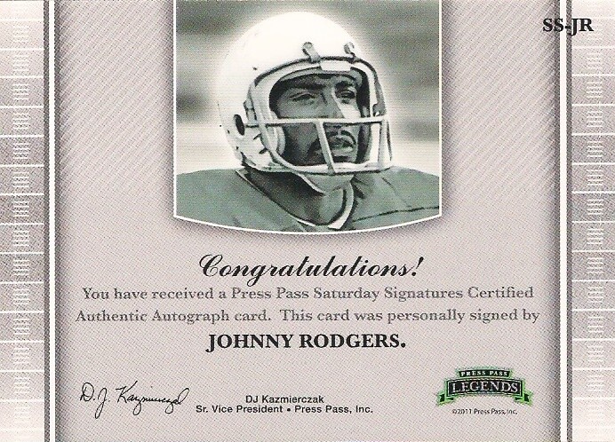 JOHNNY RODGERS 2011 Press Pass Legends Autograph San Diego Chargers | eBay