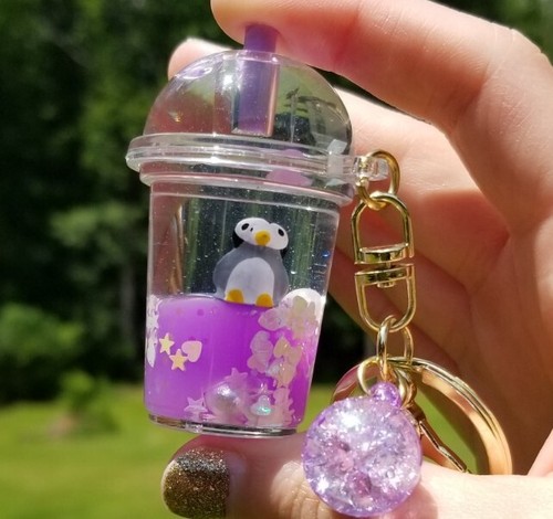 Purple Penguin Kawaii Keychains Cute Liquid Fidget Toy Bag Charm ...