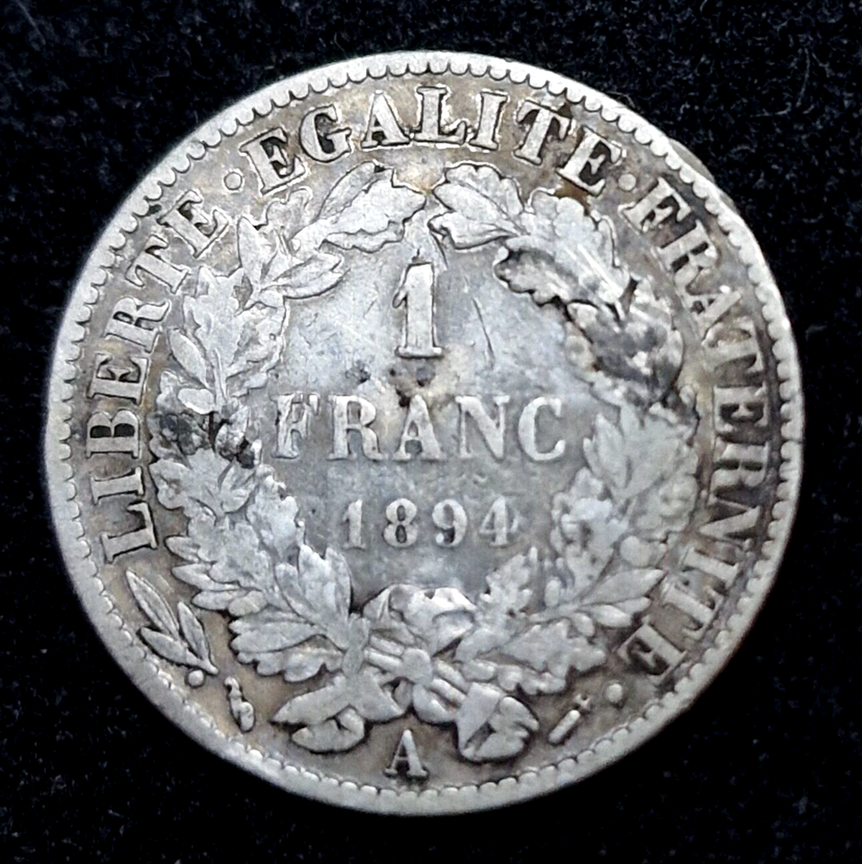 1894 France Ceres 1 FRANC .835 Silver Coin, Paris Mint - NICE | eBay