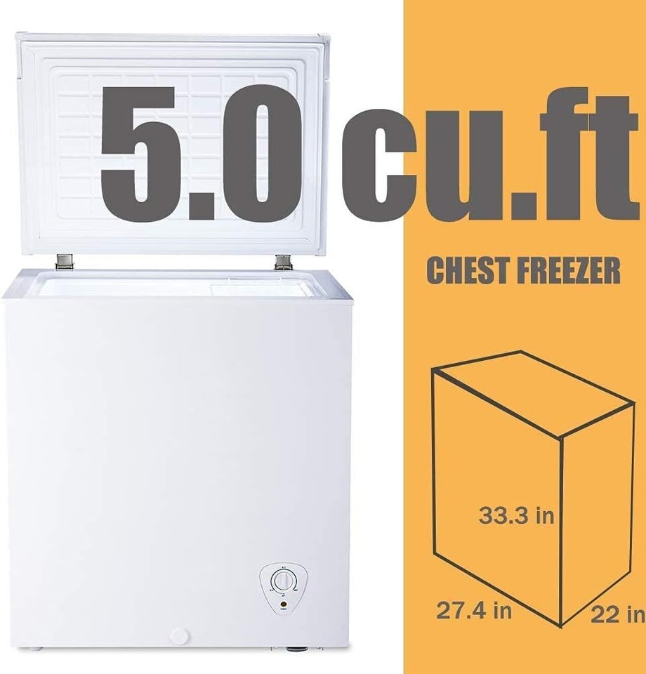 Chest Freezer 5 Cubic Feet Deep Freezer Frozen Food Storage Basket ...