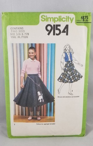 Simplicity Poodle Skirt Vest Sewing Pattern 9154 Jr Sizes 5/6 7/8 ...