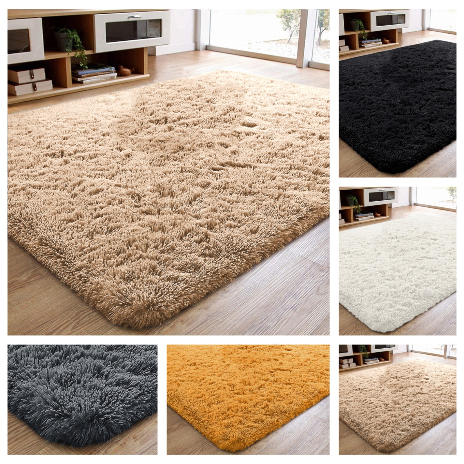 Fluffy Rugs Large Shaggy Rug Bedroom Living Room Anti-Slip Soft Carpet ...