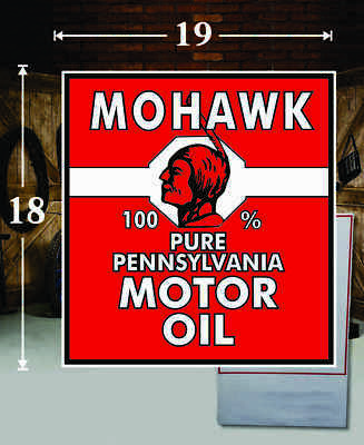 19" X 18" MOHAWK INDIAN MOTOR OIL GAS VINYL DECAL LUBESTER OIL PUMP CAN ...