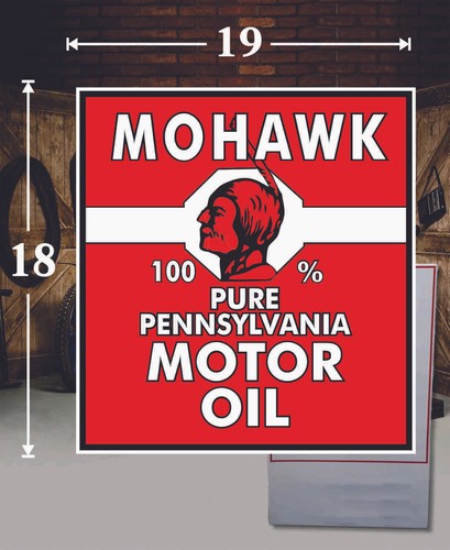 19" X 18" MOHAWK INDIAN MOTOR OIL GAS VINYL DECAL LUBESTER OIL PUMP CAN ...
