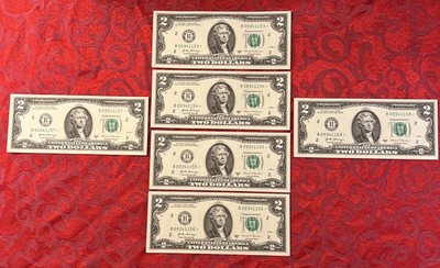 $2 Dollar Bill STAR NOTE 6 Consecutive Serial Numbers New York ...