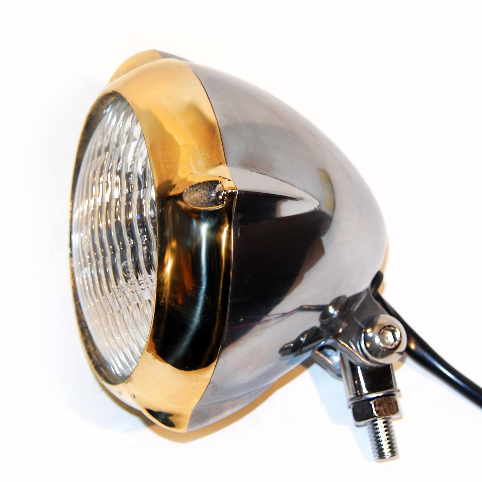 LOW VINTAGE EARED SOLID BRASS & ALLOY 4" HEADLIGHT HARLEY XS650 BOBBER ...