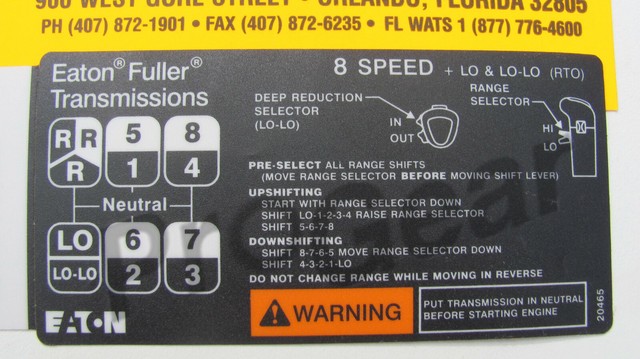 Fuller transmission RTO 8 speed 8LL shift pattern for sale online | eBay