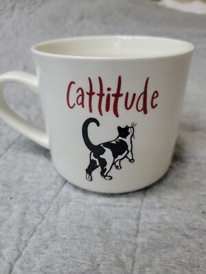 Stoneware Cattitude Cat Mug Coffee Cup Opal House Stoneware Black White ...