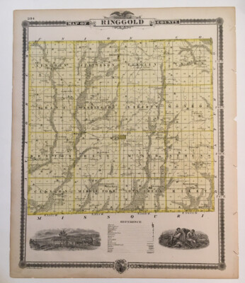RINGGOLD / TAYLOR COUNTY IOWA MAP from 1875 A.T. Andreas Atlas Original ...