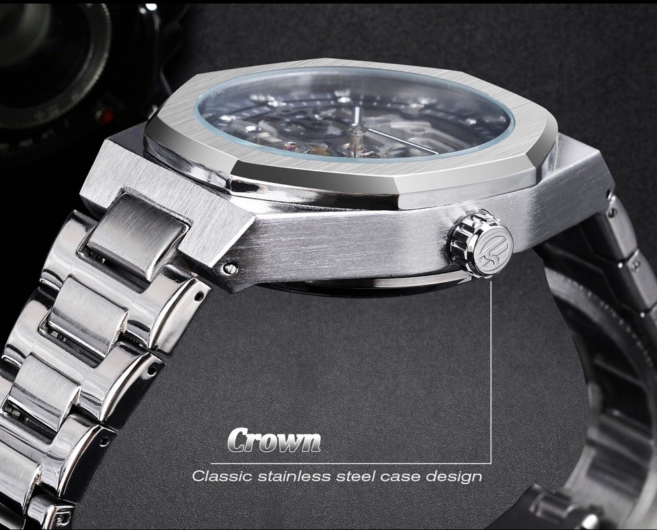 Men's Skeleton Mechanical Luminous Luxury Waterproof Octagon Shape ...