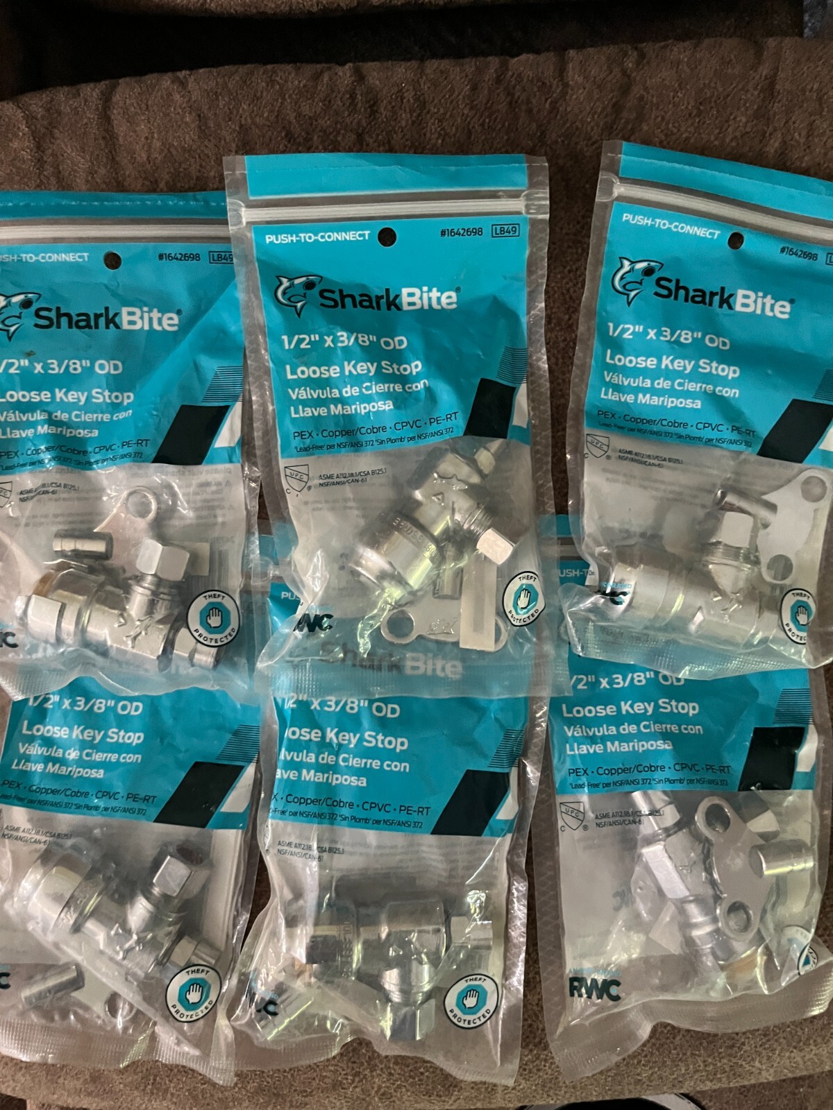 SharkBite 1/2" x 3/8" OD Loose Key Stop Push to connect 6 pack Brand ...