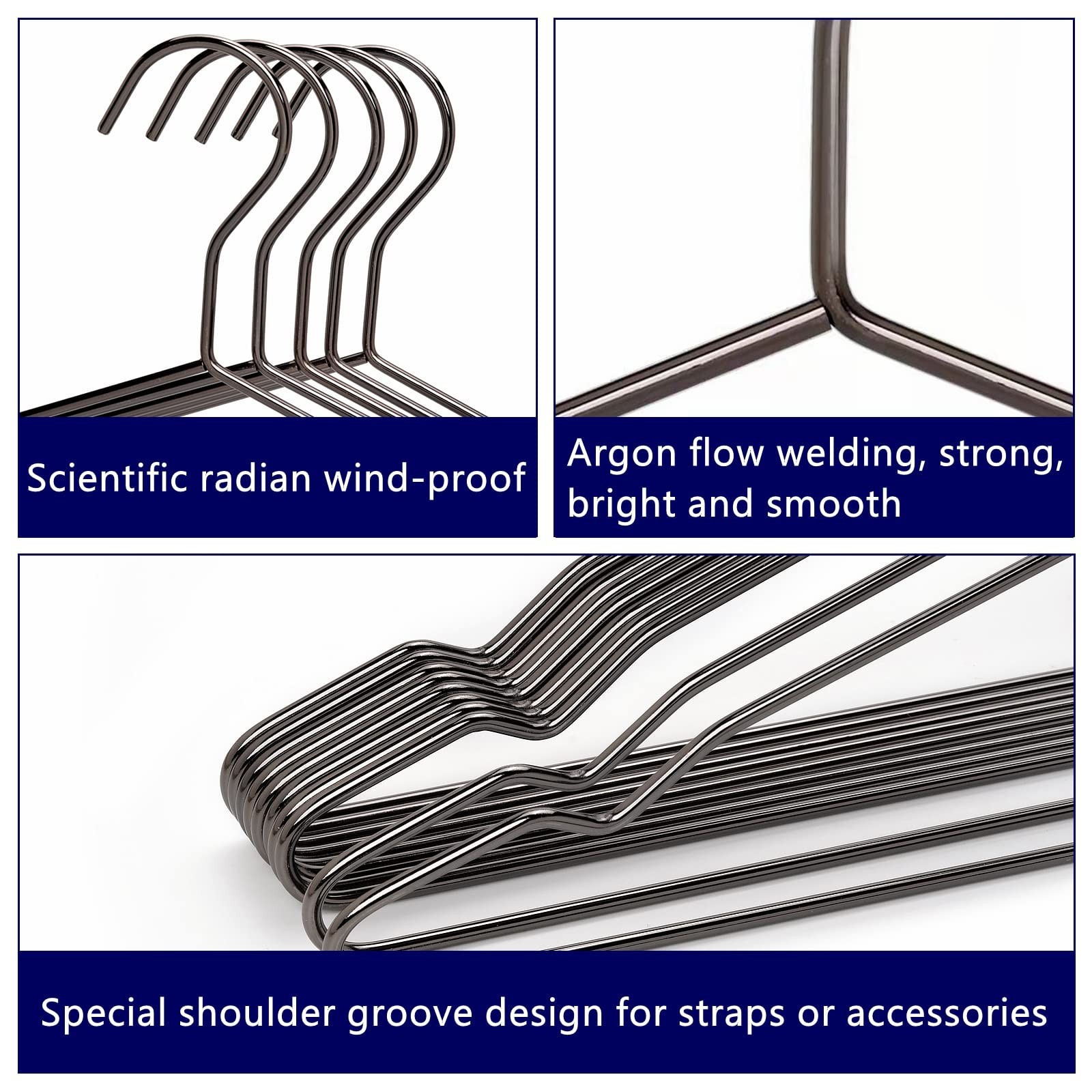 30 Pack 17" Strong Black Metal Wire Clothes Hangers, Heavy Duty Coat ...