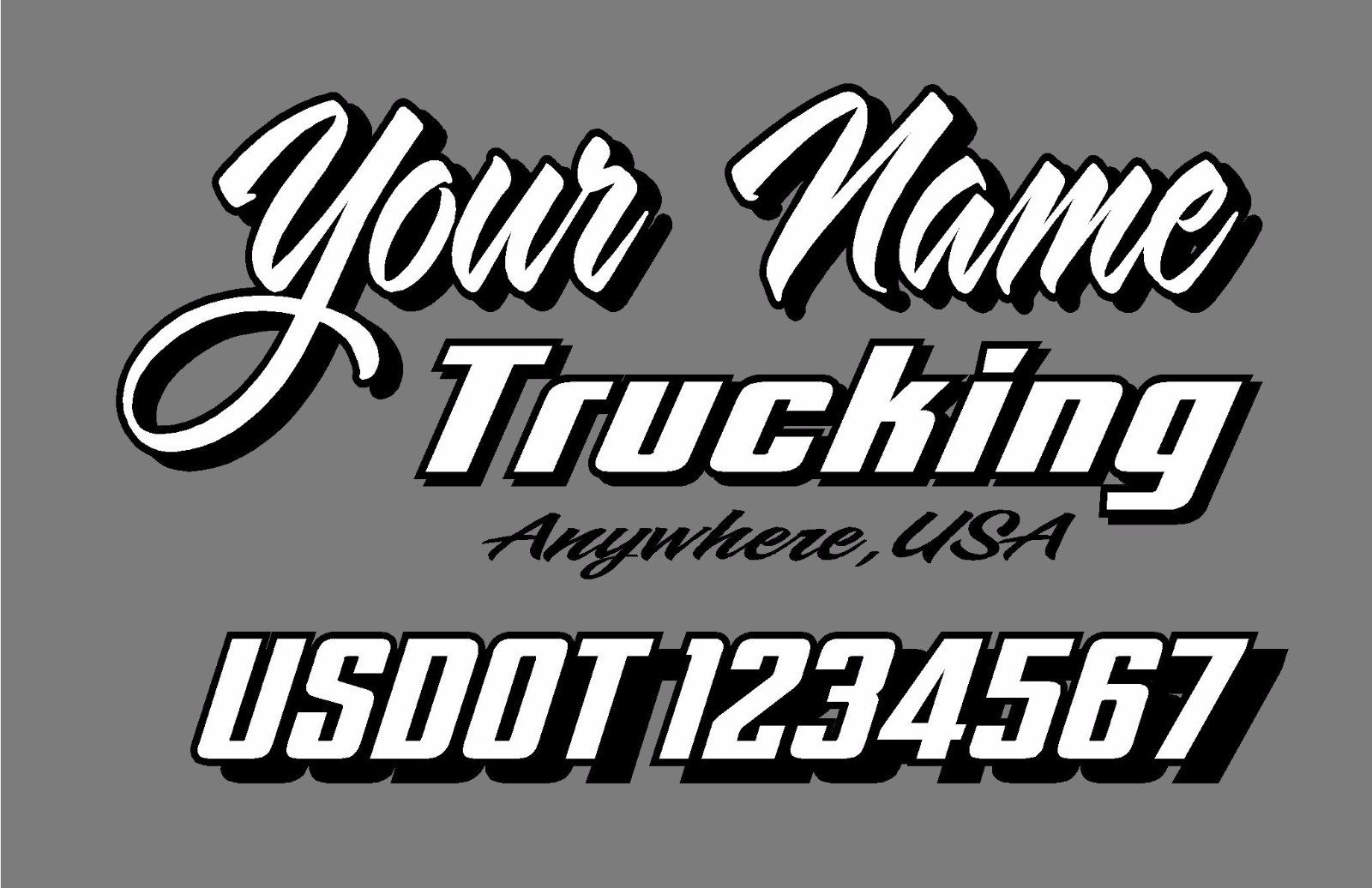 Truck lettering set custom 2 color your name, biz & usdot vinyl decal ...